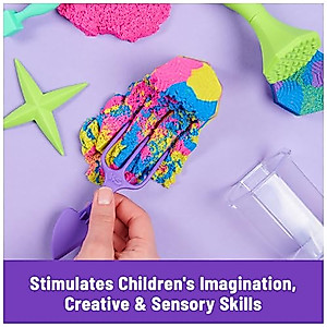 Kinetic Sand, Squish N’ Create Playset, with 13.5oz of Blue, Yellow, and Pink Play Sand, 5 Tools, Sensory Toys for Kids Ages 3 and Up