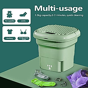 Foldable Washing Machine, Mini Portable Washer, Washing Machine with Drain Basket for Apartment, Laundry, Camping, RV, Travel, Underwear, Personal, Baby - GREEN