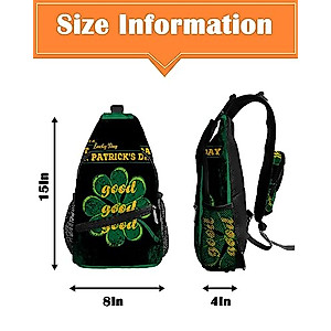 Sling Backpack, Saint Patrick's Day Shamrocks and Love Hearts Vintage Green Background Waterproof Lightweight Small Sling Bag, Travel Chest Bag Crossbody Shoulder Bag Hiking Daypack for Women Men