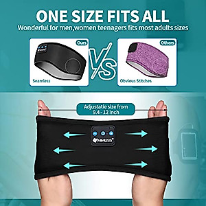 MMUSS Sleep Headphones Wireless Sport Headband with Ultra Thin HD Stereo Speakers, Wireless Music Headphone with IPX6 Waterproof Microphones for Side Sleeper Running Yoga Meditation (Black)