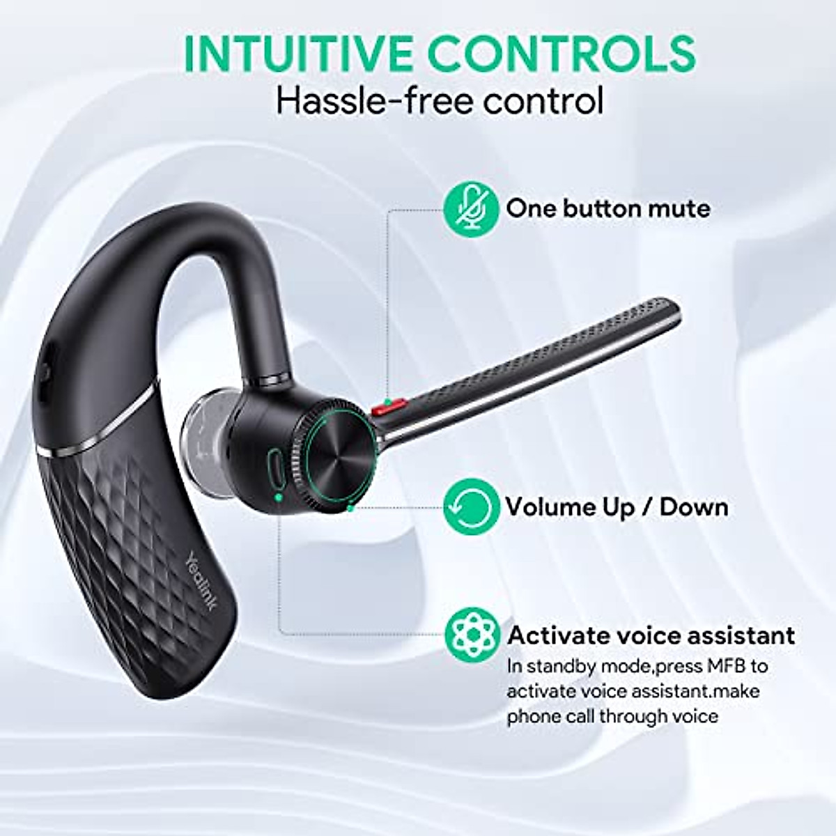 Yealink BH71 Bluetooth Headset, Wireless Bluetooth Earpiece with Noise Canceling Microphone, Teams & UC Compatible, Connect to Mobile Phone/Tablet PC, Mono Headphones for Business Office Trucker