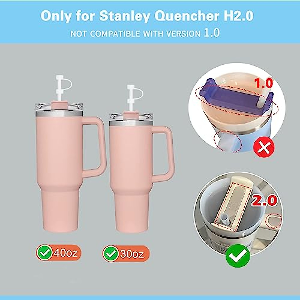 12pcs Silicone Spill Proof Stopper Set, Compatible with Stanley Quencher H2.0 Flowstate Tumbler 40oz 30oz, Stanley Cup Accessories, with Fix Leak Stopper, Lid Spill Plug and Straw Cover Cap