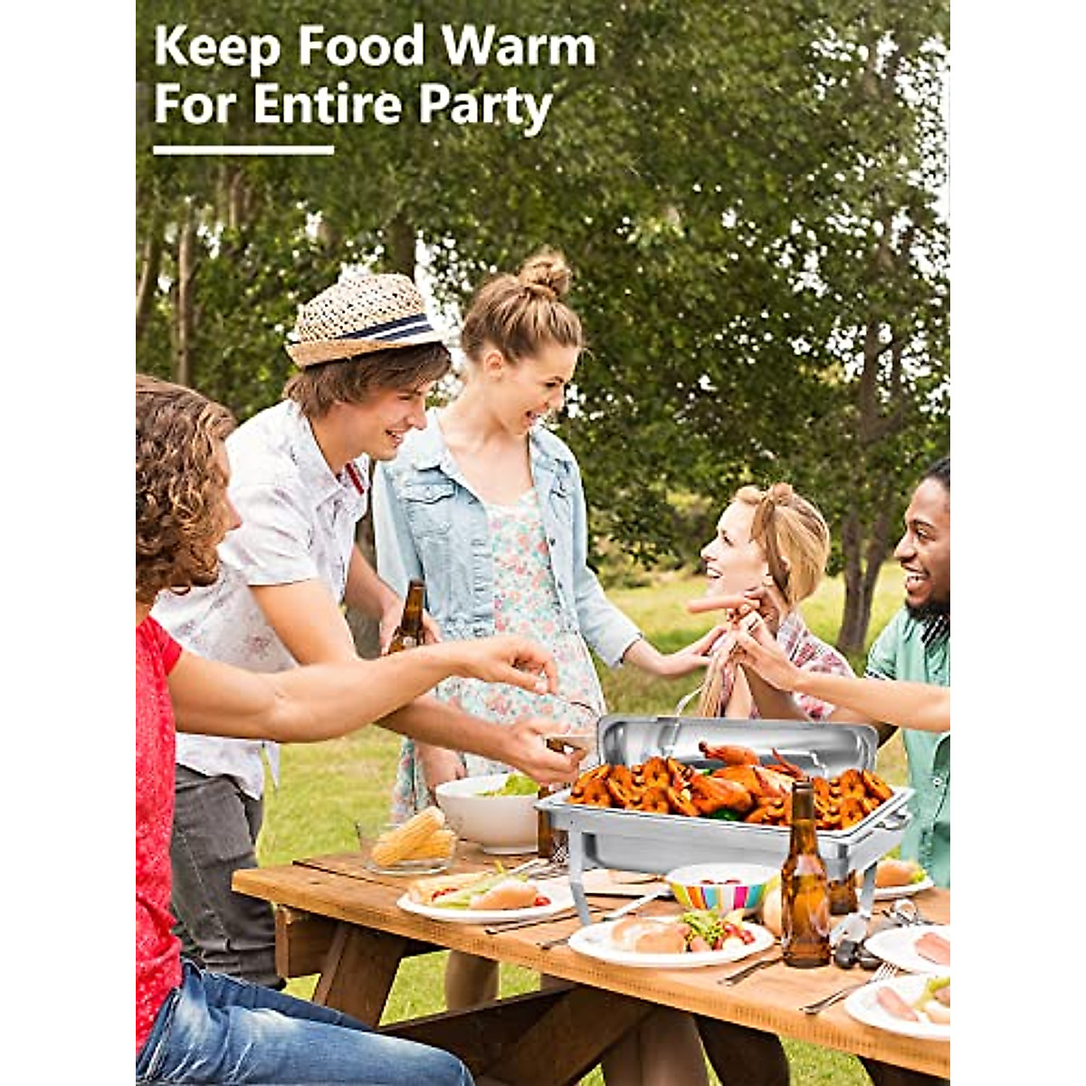 PURECHO Rectangular Chafing Dish Buffet Set, 4 Pack 8 Qt, Stainless Steel Chafer Full Size, Catering Food Warmer with Folding Frame, Ideal for Parties, Wedding, Festival Gathering