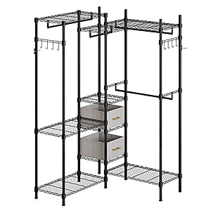 BELLEZE Over The Washer and Dryer Clothes Drying Rack, Laundry Room Organization Storage Rack with Adjustable Shelves, Hooks and Drawers, Space Saver Closet Rack for Living Room
