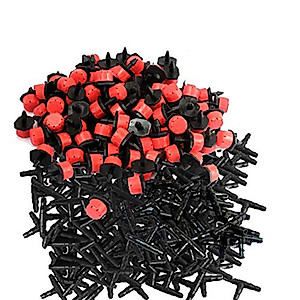 Drip Irrigation Kit Adjustable Drip Irrigation Dripper, Drip Irrigation Tee Rod Connector, Lawn and Herb Garden Irrigation Hose Fitting Sprinkler Irrigation System / 50 Pairs(Black+ Red)