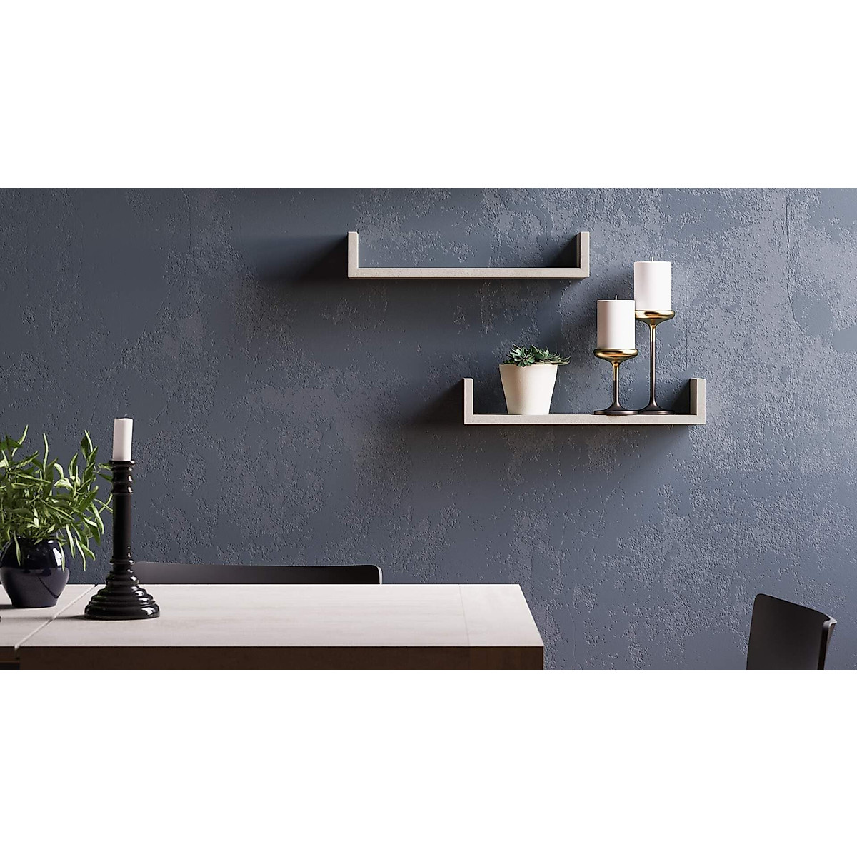 Mobili Fiver, Set of 2 U-Shaped Shelves, Iacopo, Ashwood White, 19.7 "x4.7 x3.5, Laminate-Finished, Wall Mounted Shelves for Bedroom, Entrance, Living Room, Office, Italian Furniture