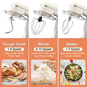 CEBORY 3-IN-1 Electric Stand Mixer, 6QT Bowl 10-Speed Kitchen Mixer, Household Food Mixers include Dough Hook, Beater and Whisk, Bread Cake Mixer for Baking and Most Home Cooks, Almond Cream