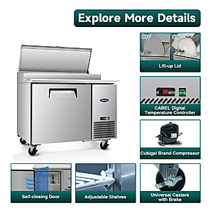 ORIKOOL 44" Commercial Pizza Prep Table, 11 Cu.ft Capacity, ETL & DOE Listed