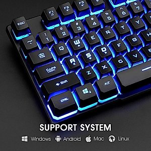 Rii RK100 3 Colors LED Backlit Mechanical Feeling USB Wired Multimedia Office Keyboard For Working or Primer Gaming,Office Device (Renewed)