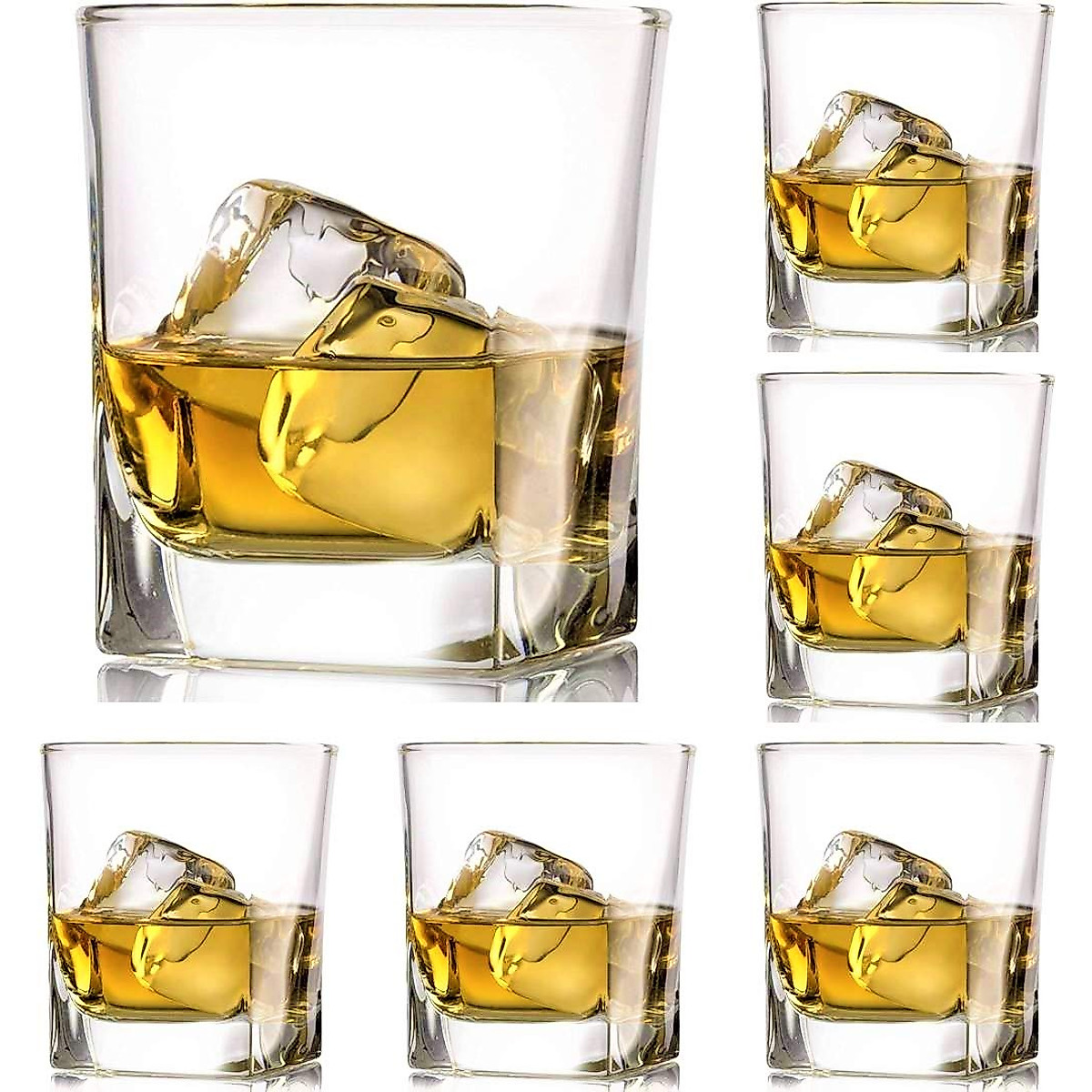 First to act tactical Crystal Whiskey Glasses Set of 6 Large Lead-Free Crystal Glass Tasting Cups Scotch Glasses Tumblers for Drinking Irish Whisky Bourbon Tequila (Square Tumbler, 6 * 9.1oz)