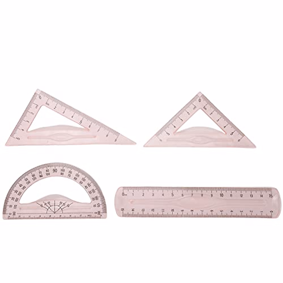 FarBoat Set of 4pcs Translucent Soft PVC Ruler Kit Flexible Straight Ruler Triangular Ruler Protractor Angle Gauge (Clear Orange)