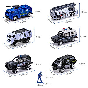 DUNRIOG TOYS 14 Pack Die-cast Police Rescue Truck Vehicles Sets,6 Pack Mini Police Vehicles Model,8 Policemen Mini Alloy Metal Pull Back Car ToysBoys Girls Toddlers Birthday Christmas Party Favors