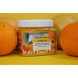Skin Aid Medics Vitamin C Glowing Sugar Scrub, 21 oz, Brightening Body Scrub and Body Wash, Ultra Hydrating and Exfoliating Scrub for Nourishing Essential Body Care, Cruelty Free