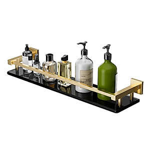 Alise Bathroom Glass Shelf, Stainless Steel Tempered Glass Shelves for Bathroom, 20-inch Modern Bathroom Floating Shelves Wall Mounted, Brushed Gold