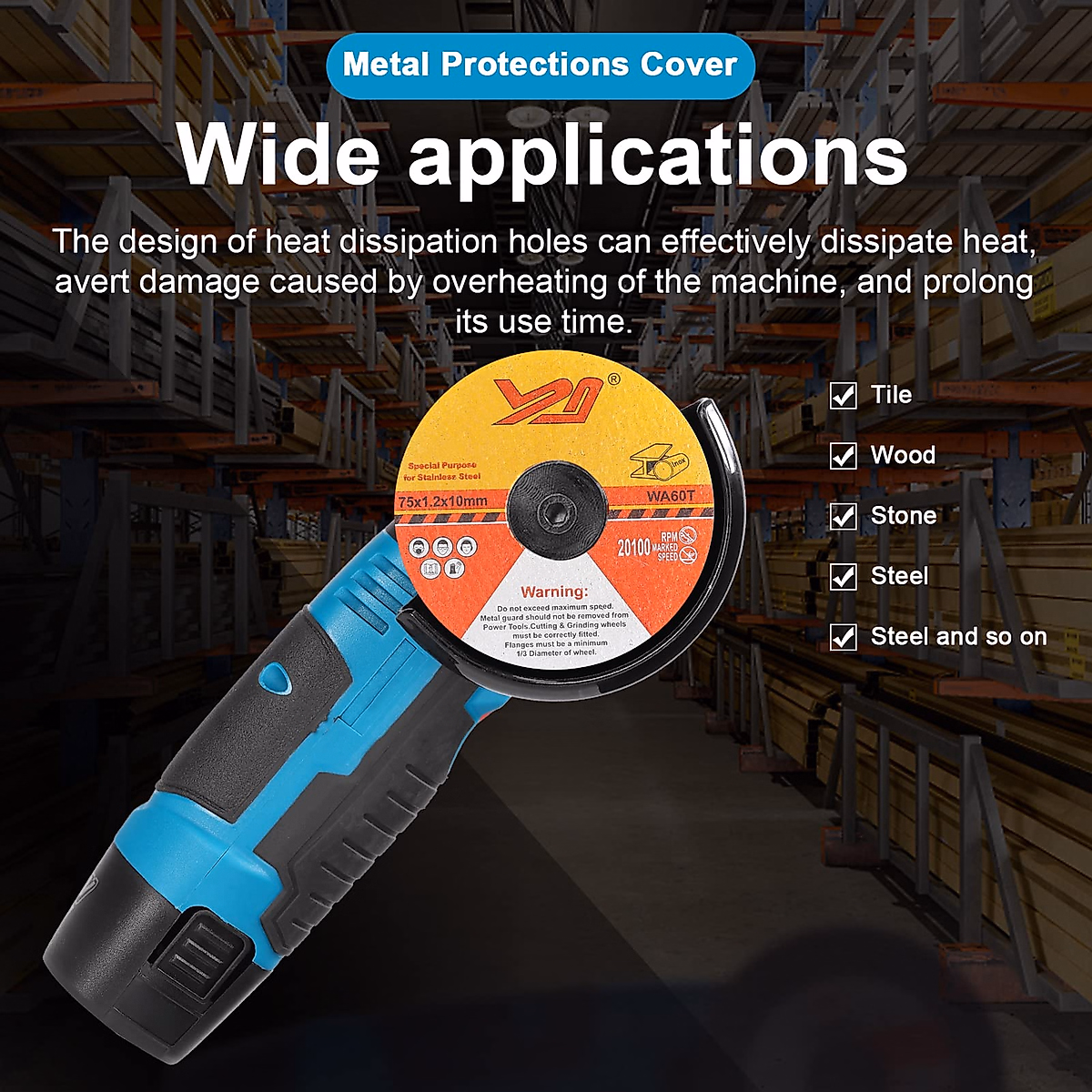 Angle Grinder, Geevorks Grinders Power Tools 12 V Handheld Portable Electric Grinder Machine with 2 Cutting Disc/2PCS 1300mAh Battery