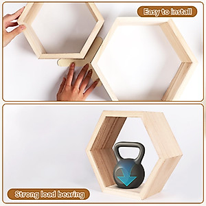 Aurovive Wooden Hexagon Floating Shelves Set of 5 Wall Mounted Honeycomb Shelf octogone shelve Geometric Shaped Organizer for Living Room Bathroom Bedroom Guest Room Decor Accessories nartural