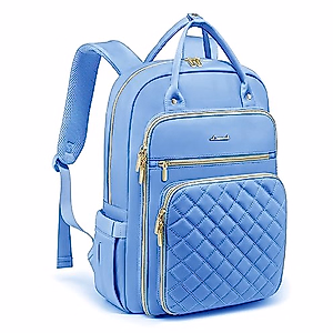 LOVEVOOK Laptop Backpack for Women, 15.6 Inch Computer Backpack for Teacher Nurse with Water Resistant, Lightweight Travel Work Backpack with USB Charging Port, Quilted Commuter Backpack, Angel Blue