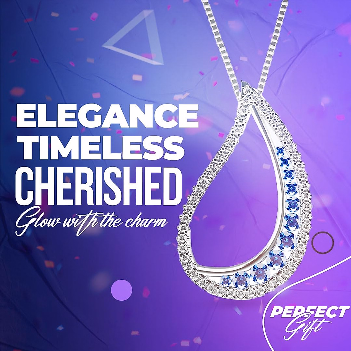 Vivelie Birthstone Necklace for Women Birthstone Jewelry - Platinum Plated Sterling Silver Teardrop Necklace Gift for Her (September - Sapphire blue)