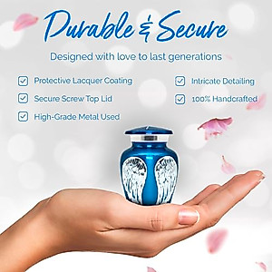 Blue Angel Keepsake Urn - Small Urn for Human Ashes Keepsake - Mini Blue Urn with Box & Bags - Honor Your Loved One with Angel Wings Urns for Ashes Small - Small Cremation Urn for Men & Women
