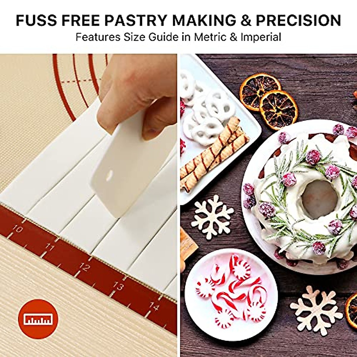 Silicone Baking Mat,26" x 16" Extra Thick Large Non Stick Sheet Mat with Measurement Non-slip Dough Rolling Mat,Reusable Food Grade Silicone Counter Mat for Making Cookies,Macarons,Bread and Pastry