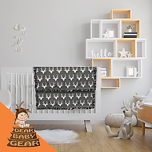 Dear Baby Gear Deluxe Double Layer Baby Blanket - Gender Neutral Infant Blankets for Girls & Boys - Nursery Blanket for Newborn - Faux Quilt Soft Toddler Blankets - Antlers Grey with Ruffles