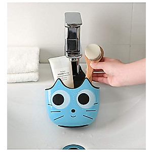 QTMY 2 PACK Cat Sponge Holder Basket with Buckle,Sink Faucet Caddy Hanging Drain Rack, Gadget Soap Brush Desk Pen Organizer for Kitchen Bathroom,Green Blue