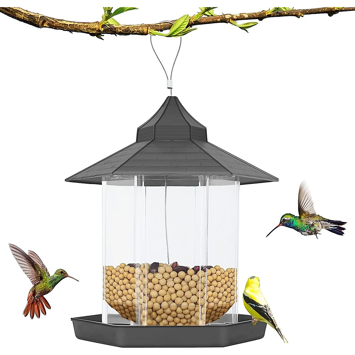 Wild Bird Feeders for Outdoors Hanging with High Capacity, Easy to Clean and Fill, Durable Construction, Perfect for Backyard Gardens and Patio Décor,Gray