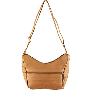 Women's Leather Medium Cross Body Purse Shoulder Ladies Handbag with Many Pockets(Light Brown)