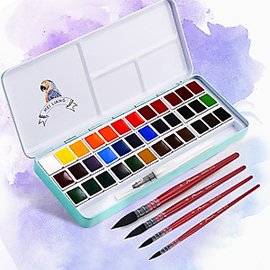 MeiLiang Watercolor Paint Set, 36 Vivid Colors in Pocket Box,Watercolor Brushes Set, Paint Brushes kit for Artists, Adults, and hobbists, Pointed Round Mop Brush for Watercolor, Gouache,4 Pcs