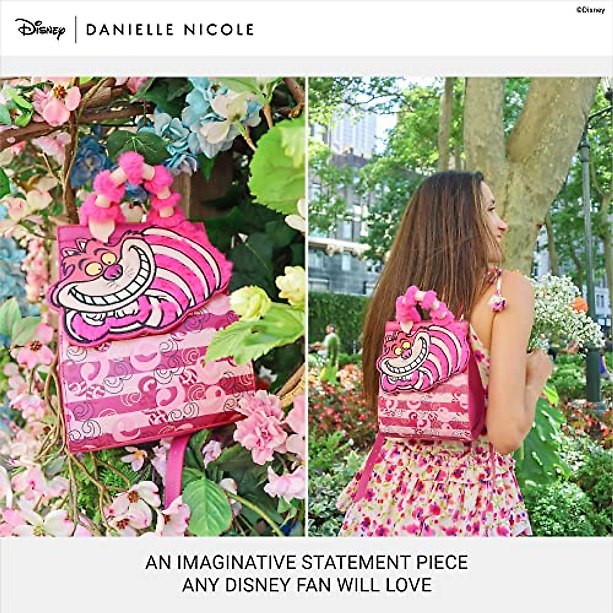 Danielle Nicole Disney Alice in Wonderland Mini Backpack, Cheshire Cat Monogram Small Handbag Purse, Pink