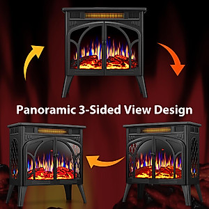 ZAFRO 24-inch Electric Fireplace Heater, 5100 BTU Freestanding Portable Electric Fireplace Stove with Remote Control & Timer, Adjustable Flame Color, 500W/1500W, Black