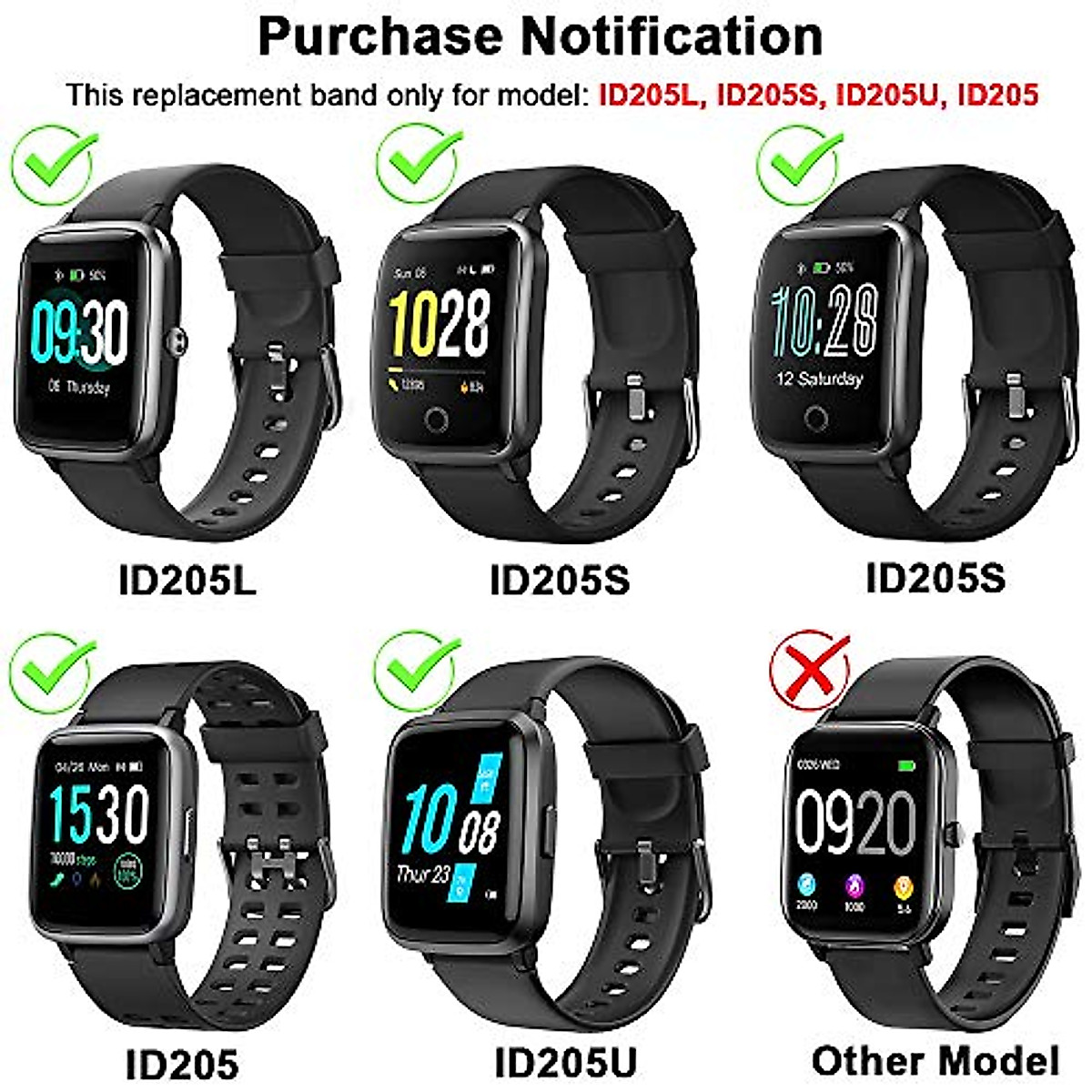 Acofit Silicone Smart Watch Bands Replacement Straps Bands for ID205L ID205S ID205U ID205G ID205 Veryfitpro Smart Watch Replacement Band for SW021 SW023 SW025 Smartwatch strap