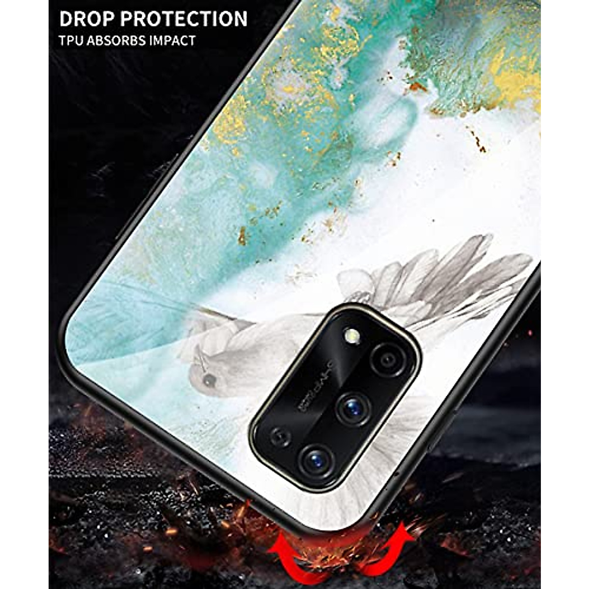 Grandcaser Case for Realme 7 Pro Ultra-Thin TPU Bumper Marble Polished Granite Pattern Glass Case Never Fade Protective Cover for Realme 7 Pro 6.4" -Flying Pigeon