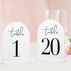 Wedding Table Numbers 1-20 Set, Table Numbers for Wedding,Elegant Modern Arch Acrylic Table Numbers with Sturdy Bases for Wedding Reception Anniversary Party, Thick 5x7 Inches