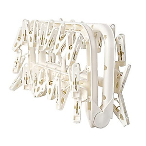 Foshine Clothes Drying Racks Foldable Clip Hangers Drip Hanger Plastic with 32 Drying Clips Wind-Proof Hook Underwear Hanger with Clips Plastic Laundry Clip for Socks Bras Blue (White)