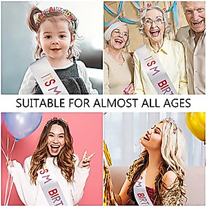 BAHABY Birthday Crowns for Women, IT'S MY BIRTHDAY Sash & Birthday Headband Set Princess Birthday Sash and Tiara Birthday Gifts for Women Girls Sweet Happy Birthday Accessories for Party - Multicolor