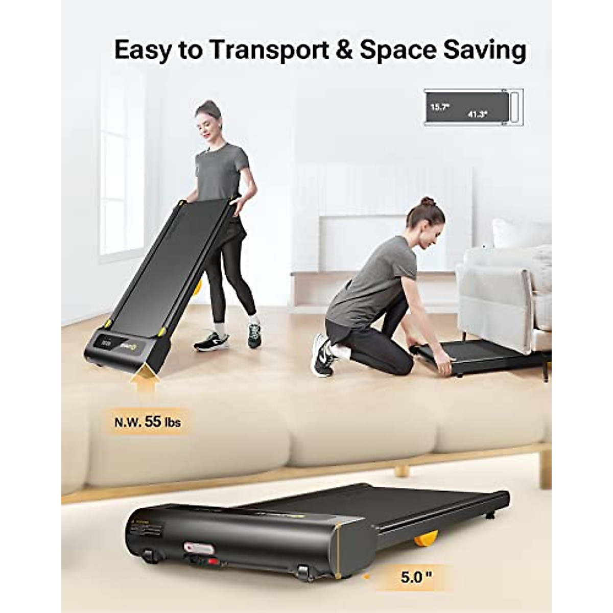 UREVO Under Desk Treadmill, Walking Pad for Home/Office, Portable Walking Treadmill 2.25HP, Walking Jogging Machine with 265 lbs Weight Capacity Remote Control LED Display Black