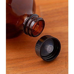 JUVITUS 16 oz Amber Glass Boston Round Bottle with Airtight Black Phenolic Cap (2 Pack)