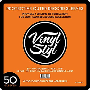 Vinyl Styl 12 Inch Vinyl Record Protective Outer Sleeves- Open Top - 50 Count (Clear)