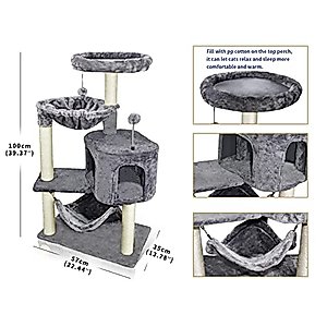 Newest Cat Tree with Cat Condo and Big Hammock，Grey