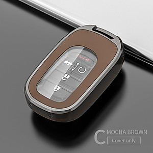YIJINSHENG Honda Key Fob Cover with Leather Keychain, Metal Shell & Soft TPU Full Protection Key Case for Honda Accord, Civic, CR-V, HR-V, Pilot, Sport, EX, EX-L, Touring 2022-2023