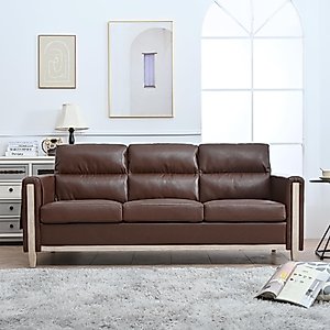 79.5" PU Leather Sofa Couch, 3 Seater Sofa Couch with Side Pocket, Modern Upholstered Comfortable Sofa Solid Wood Soft Cushions, Durable and Long-Lasting, Sofa Couch for Living Room