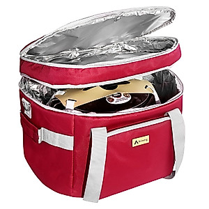 Arineng Double Layer Slow Cooker Bags for 5-8 Quart Crock Pots - Insulated Travel Carrier with Fixators, Base Pad, and Shoulder Strap - Suitable for Small and Large Slow Cookers (rose red)