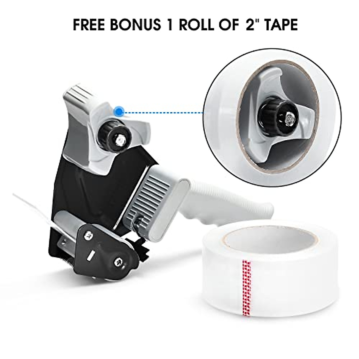 Packing Tape Dispenser Gun, Pacific Mailer 2 Inch Tape Gun Dispenser with 2 Inch Carton Packing Tape, Lightweight Industrial Side Loading Tape Dispenser - Black