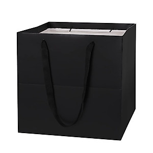 Yerpkefey 11.8" Large Gift Bag，Square Reusable Gift Bags Large for Birthday Wedding Christmas Presents Doll (Black)