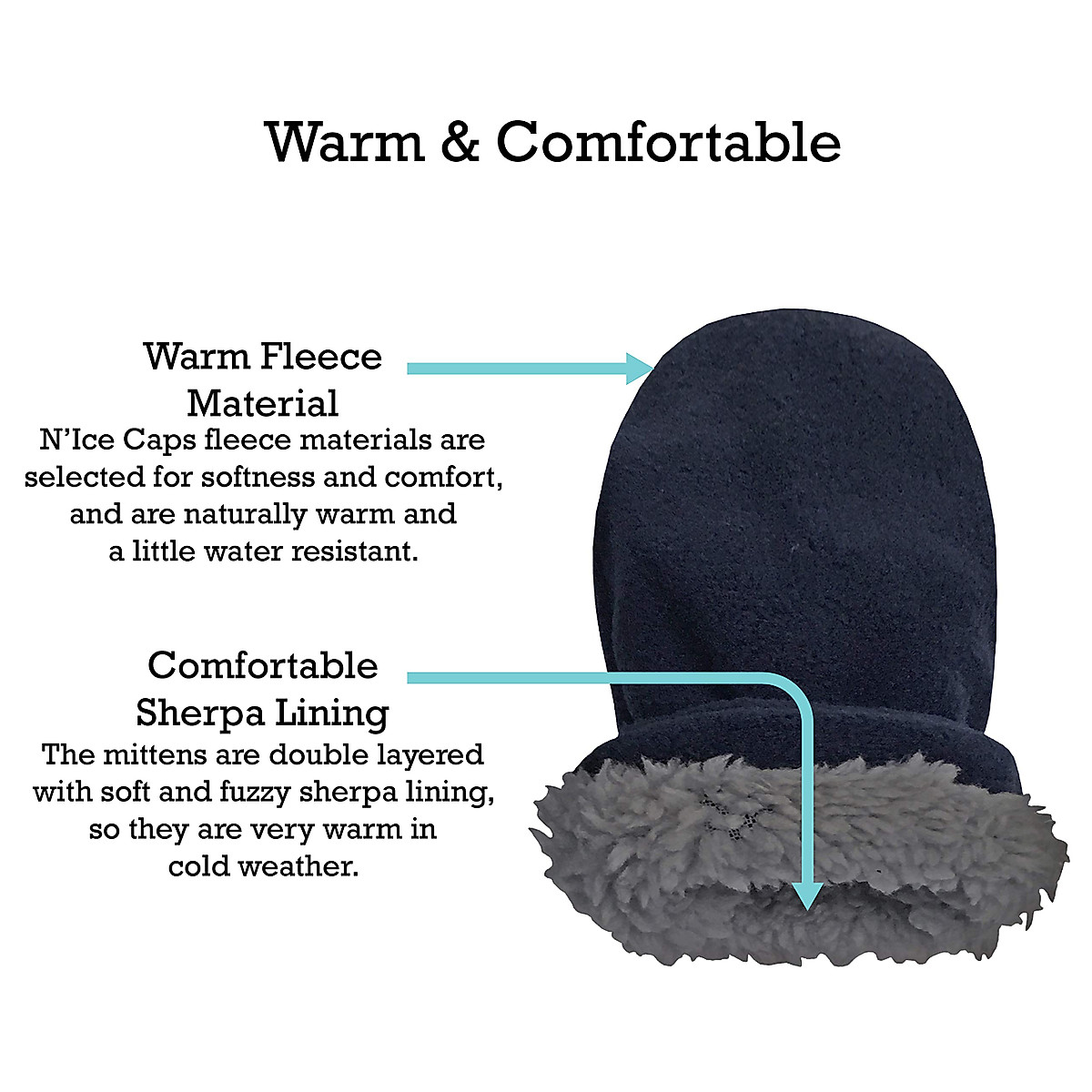 N'Ice Caps Baby Toddler Mittens Kids 2 Pairs Fleece Gloves Winter Warm Sherpa Lined Pack (Black/Navy Pack - Infant No Thumbs, 6-18 Months)