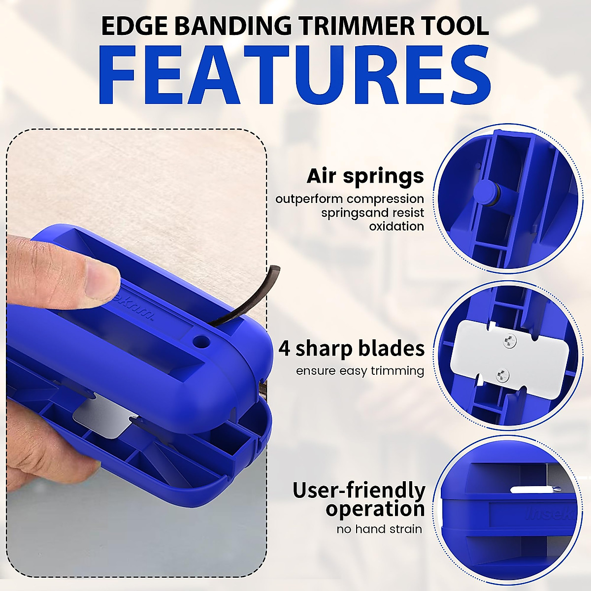 Edge Banding Trimmer,Veneer Trimmer with Tungsten Carbide Blades for Edge Trimmer Woodworking 1 Pack, Blue