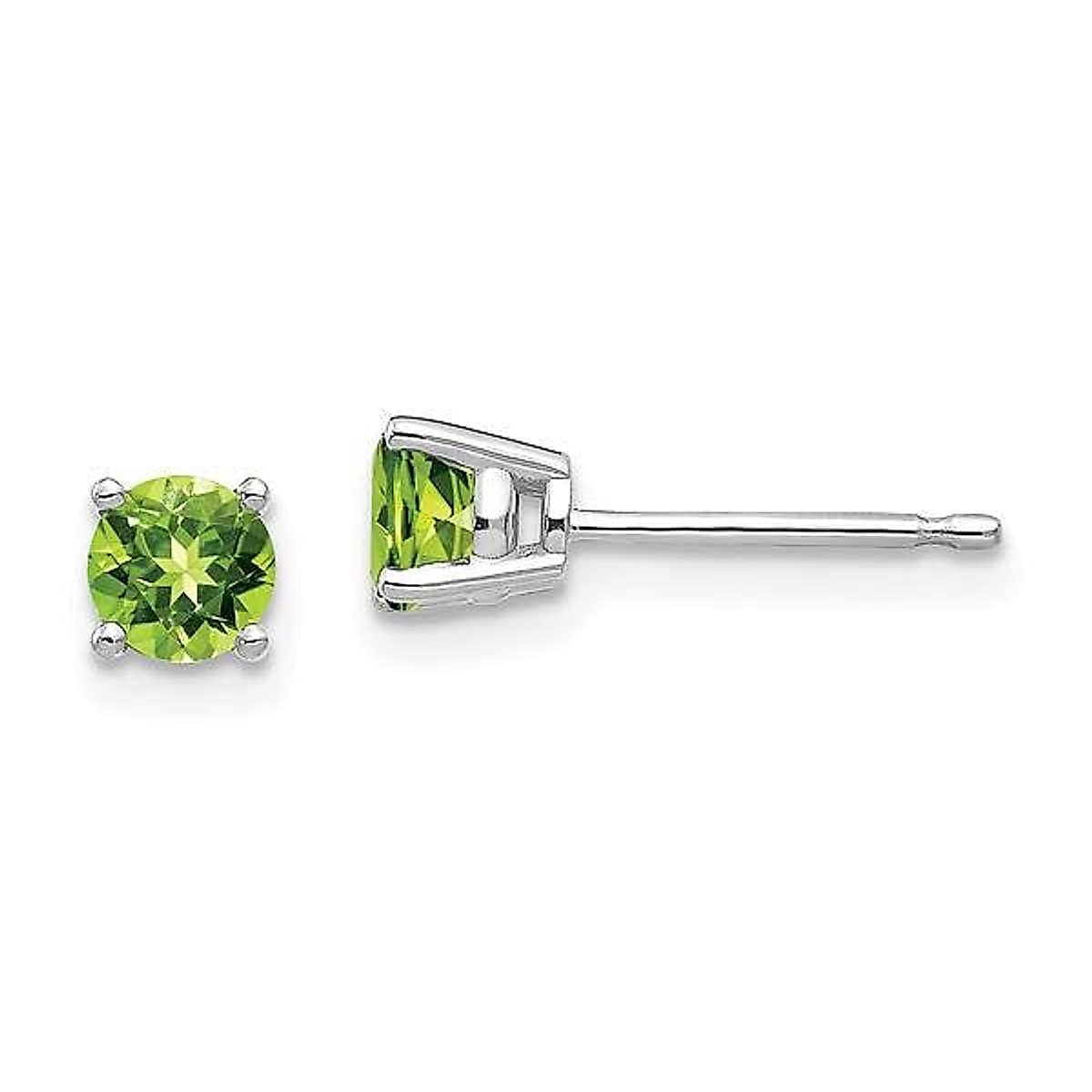 14K White Gold 4mm Green Peridot Studs Gemstone Earrings August Birthstone Jewelry