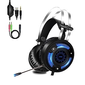 ALWUP Stereo Gaming Headset for PS4, Xbox One Headset, Lightweight Noise Cancelling Over Ear PC PS5 Gaming Headphones with Anti-Noise Mic, 50mm Drivers, Surround Sound, Soft Memory Earmuffs