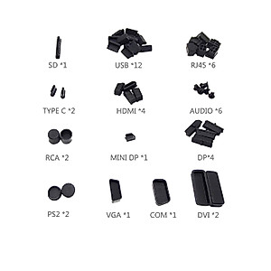 Anti Dust Plug,HFEIX Silicone Cap Computer Port Cover PC Interface Stopper Socket Protecor Kit Black (Black 44)